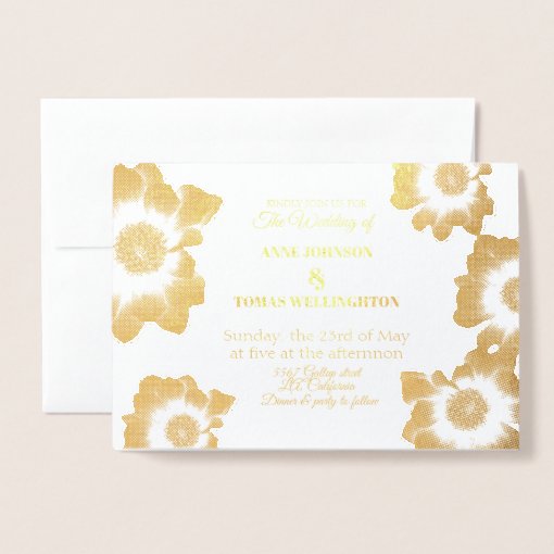 Gold flowers Wedding Invitation Foil Card | Zazzle