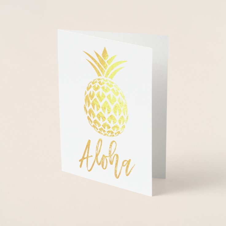 Gold Foil Aloha Card with Pineapple Pattern | Zazzle