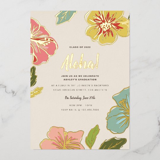 Gold Foil Aloha Hawaiian Graduation Invitations | Zazzle.com