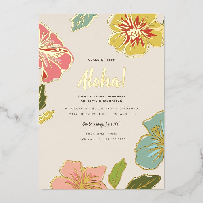 Gold Foil Aloha Hawaiian Graduation Invitations | Zazzle.com