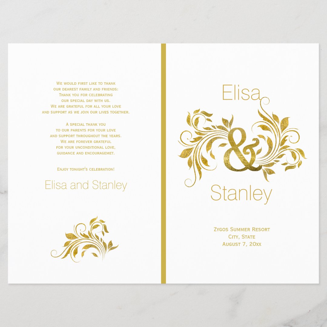 Gold foil ampersand scroll leaf wedding program | Zazzle