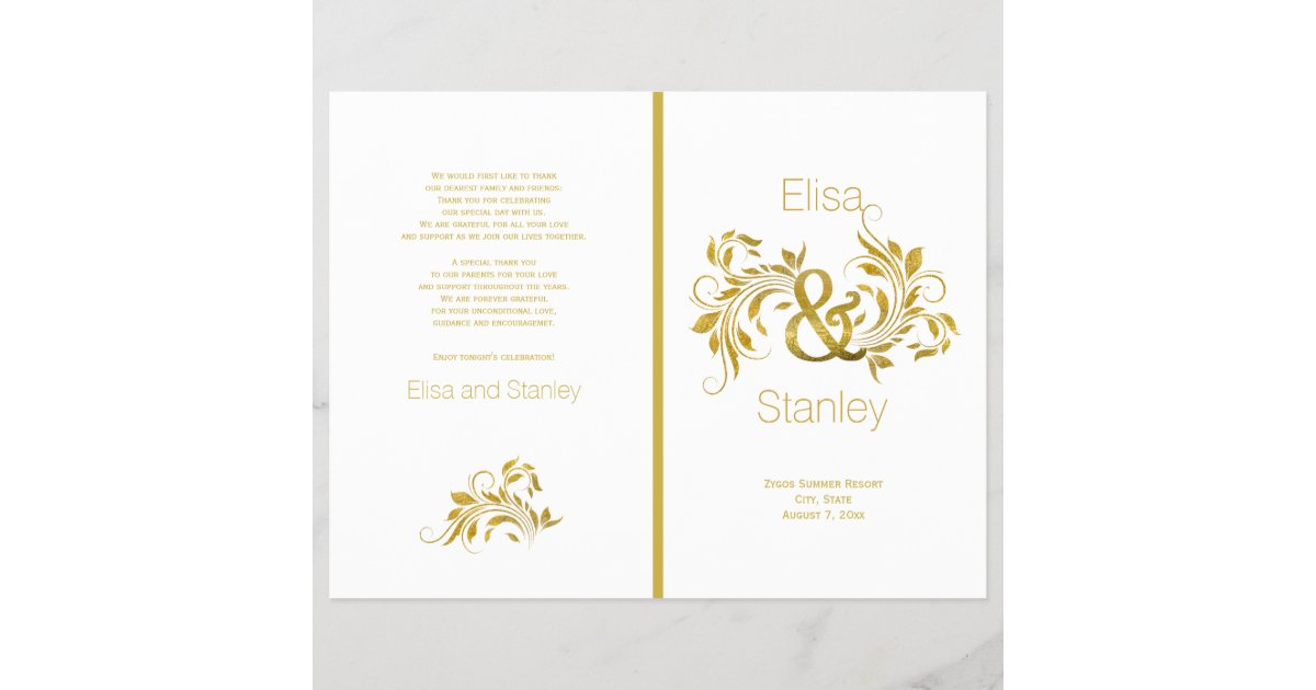 Gold foil ampersand scroll leaf wedding program | Zazzle