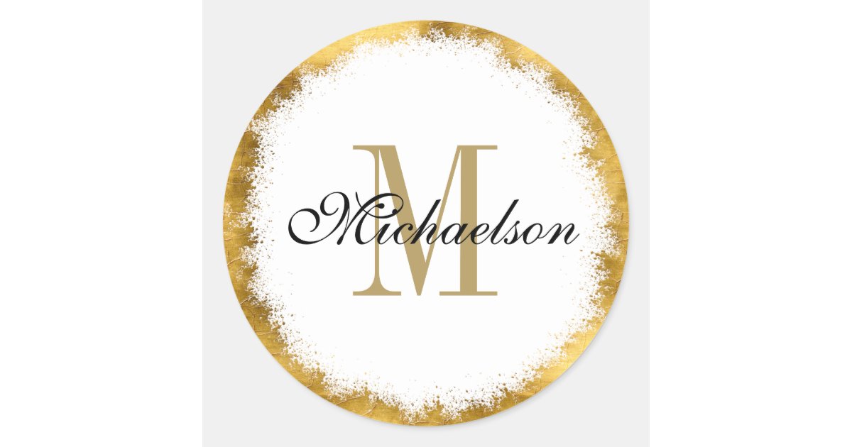 Gold Foil and Gold Monogram Classic Round Sticker | Zazzle