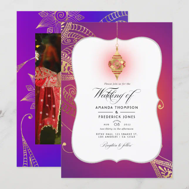 Gold Foil Arabian Bollywood Wedding Photo Invitati Invitation | Zazzle