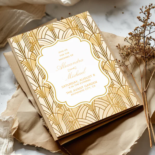 Gold Foil Art Deco Wedding Invitation | Zazzle
