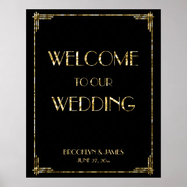 Gold Foil Art Deco Wedding Reception Sign 16x20 | Zazzle