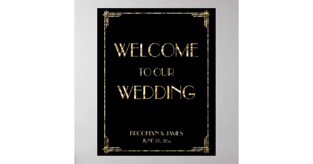 Gold Foil Art Deco Wedding Reception Sign 24x30 | Zazzle