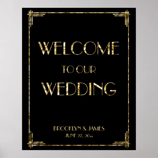 Gold Foil Art Deco Wedding Reception Sign 24x30 | Zazzle