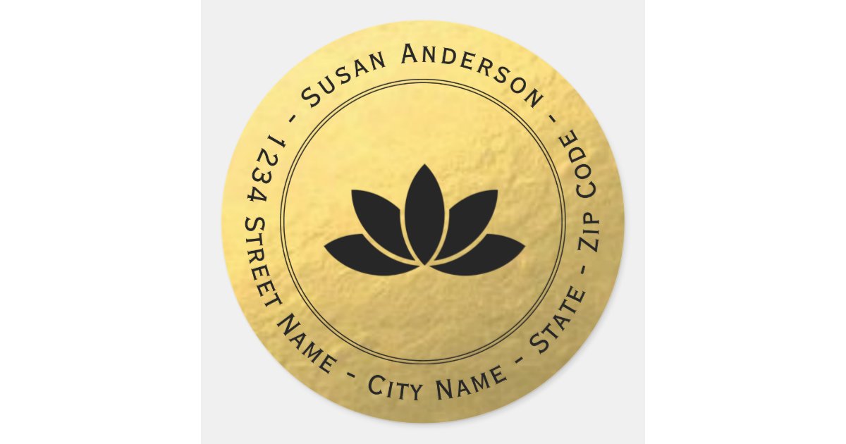 Gold Foil Black Lotus Flower Return Address Label | Zazzle