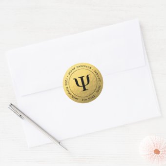 Gold Foil Black Psi Symbol Return Address Label | Zazzle