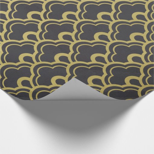 Gold Foil Black Scalloped Shells Pattern Wrapping Paper | Zazzle
