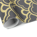 Gold Foil Black Scalloped Shells Pattern Wrapping Paper | Zazzle