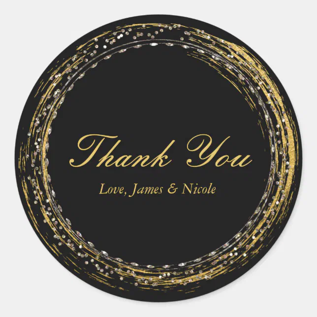 Gold Foil & Black Sparkle Glamour Circle Stickers | Zazzle