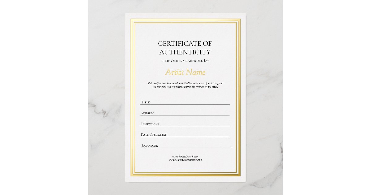 Gold Foil Border Certificate of Authenticity Art Foil Invitation | Zazzle