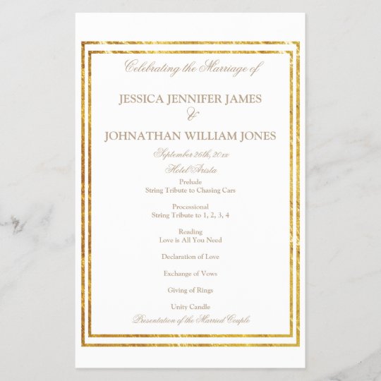 Gold Foil Border Elegant Script Wedding Program | Zazzle.com