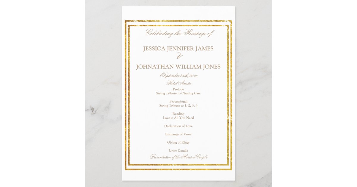 Gold Foil Border Elegant Script Wedding Program | Zazzle