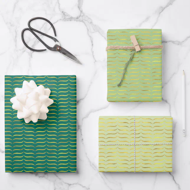 Gold Foil Brackets Green Colored Backgrounds Wrapping Paper Sheets | Zazzle