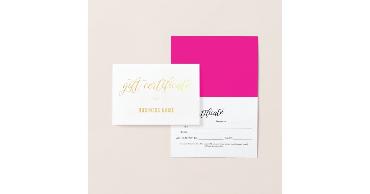 Gold Foil Calligraphy Gift Certificate Foil Card | Zazzle.com