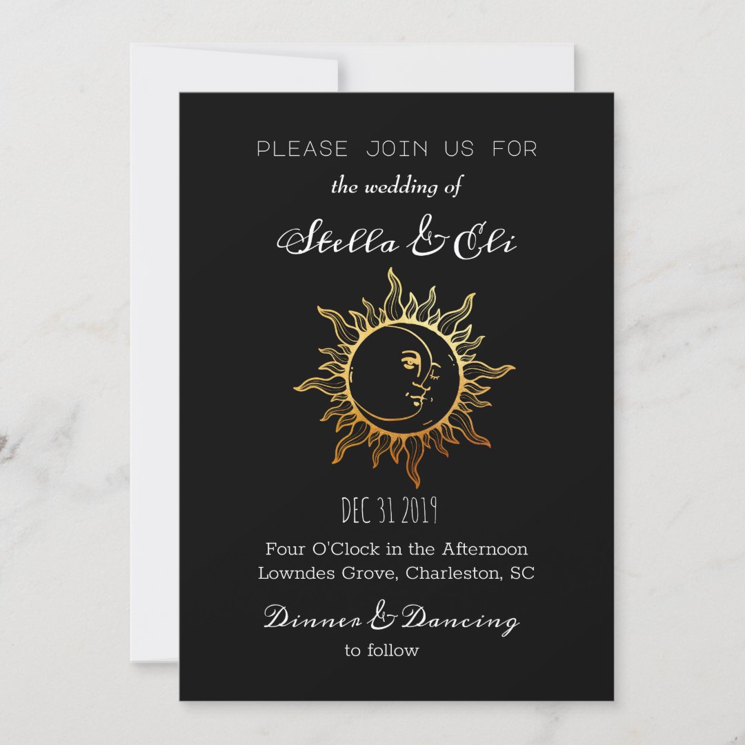Gold Foil Celestial Sun and Moon Wedding Invitation | Zazzle