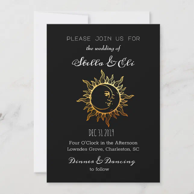 Gold Foil Celestial Sun and Moon Wedding Invitation | Zazzle