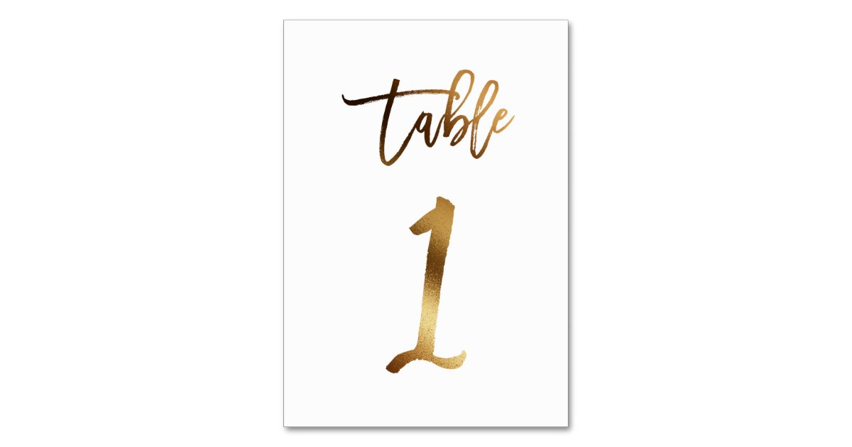 Gold foil chic wedding table number | Table 1 | Zazzle