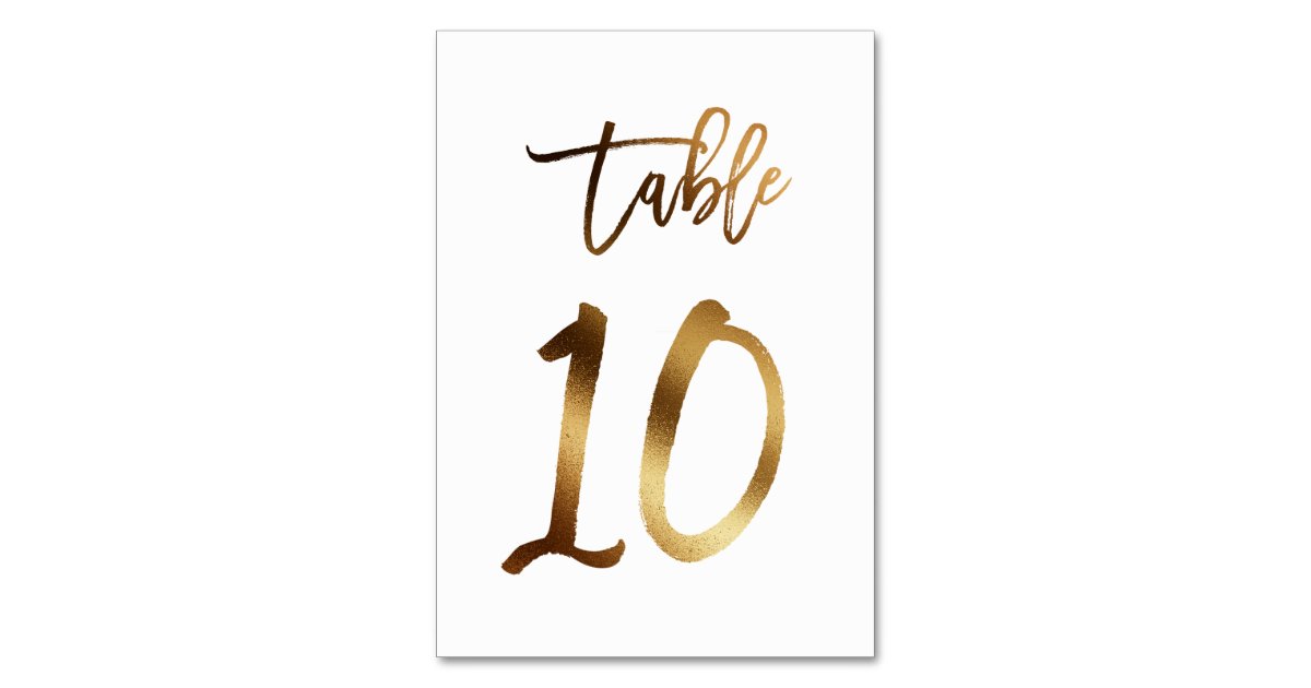 Gold foil chic wedding table number | Table 10 | Zazzle