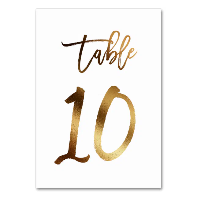 Gold foil chic wedding table number | Table 10 | Zazzle