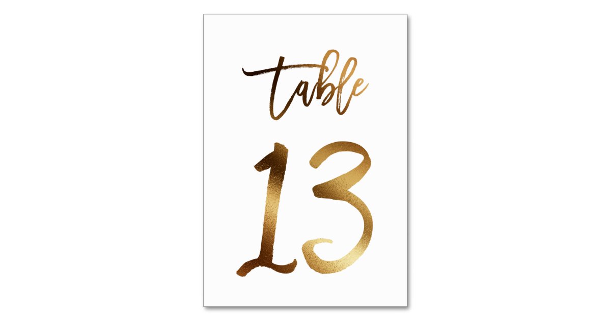 Gold foil chic wedding table number | Table 13 | Zazzle