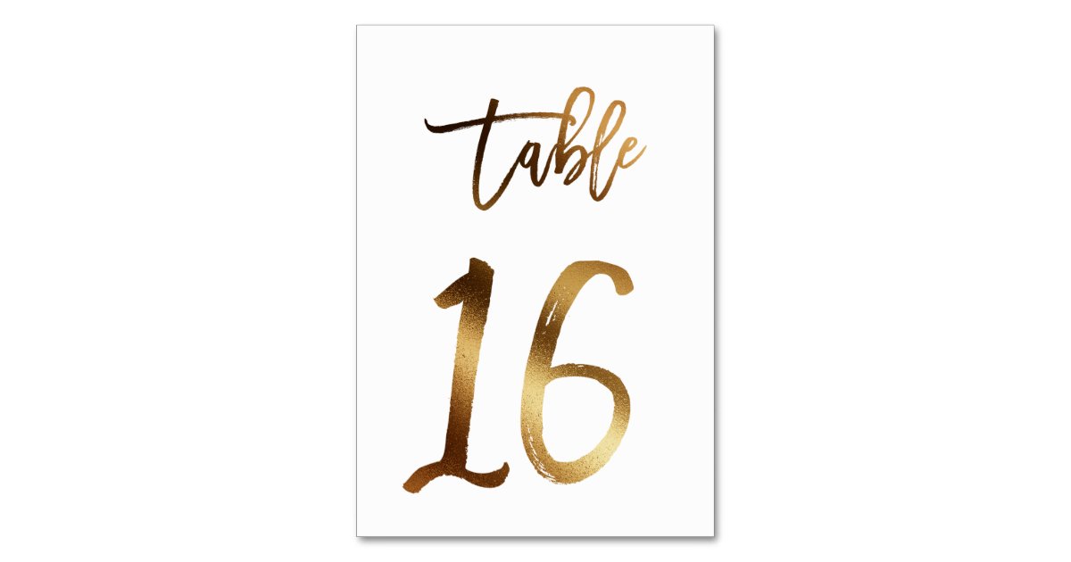 Gold foil chic wedding table number | Table 16 | Zazzle