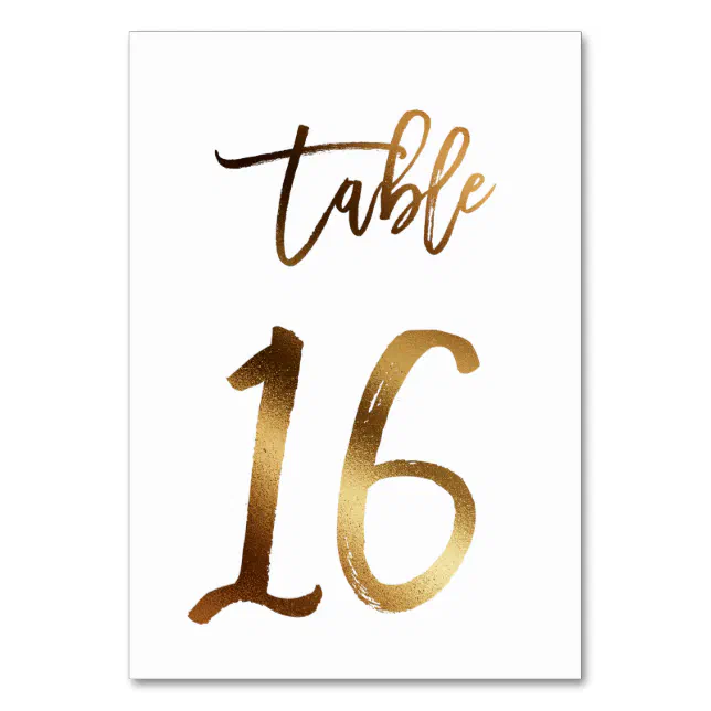 Gold foil chic wedding table number | Table 16 | Zazzle