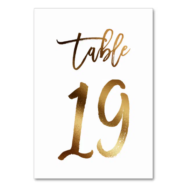 Gold foil chic wedding table number | Table 19 | Zazzle