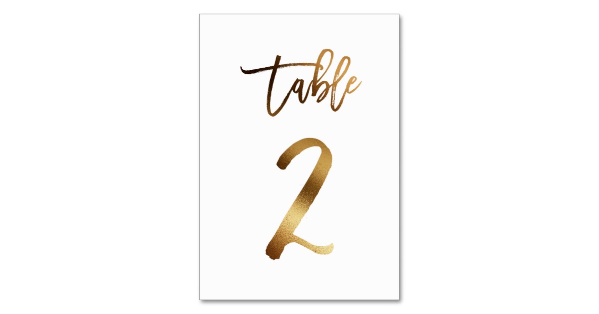 Gold foil chic wedding table number | Table 2 | Zazzle