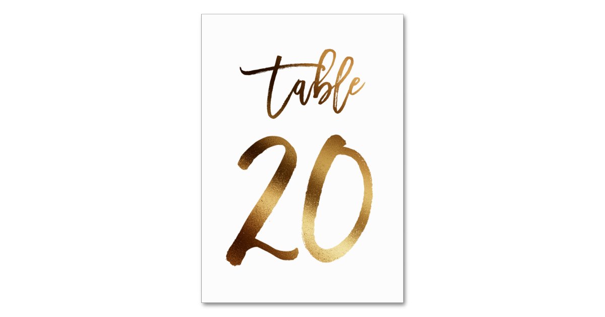 Gold foil chic wedding table number | Table 20 | Zazzle