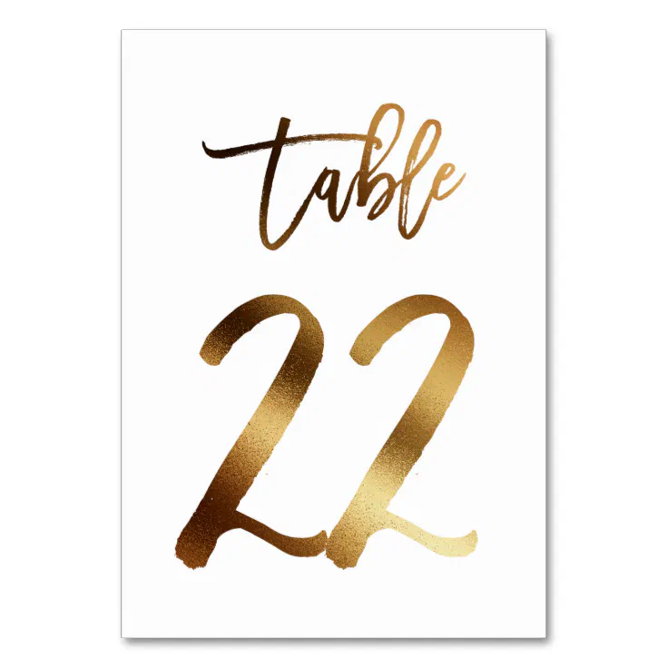 Gold foil chic wedding table number | Table 22 | Zazzle
