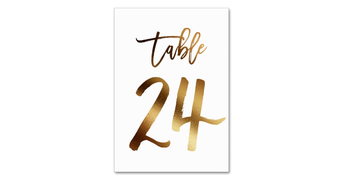 Gold foil chic wedding table number | Table 24 | Zazzle