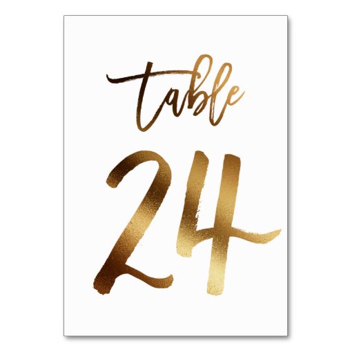 Gold foil chic wedding table number | Table 24 | Zazzle