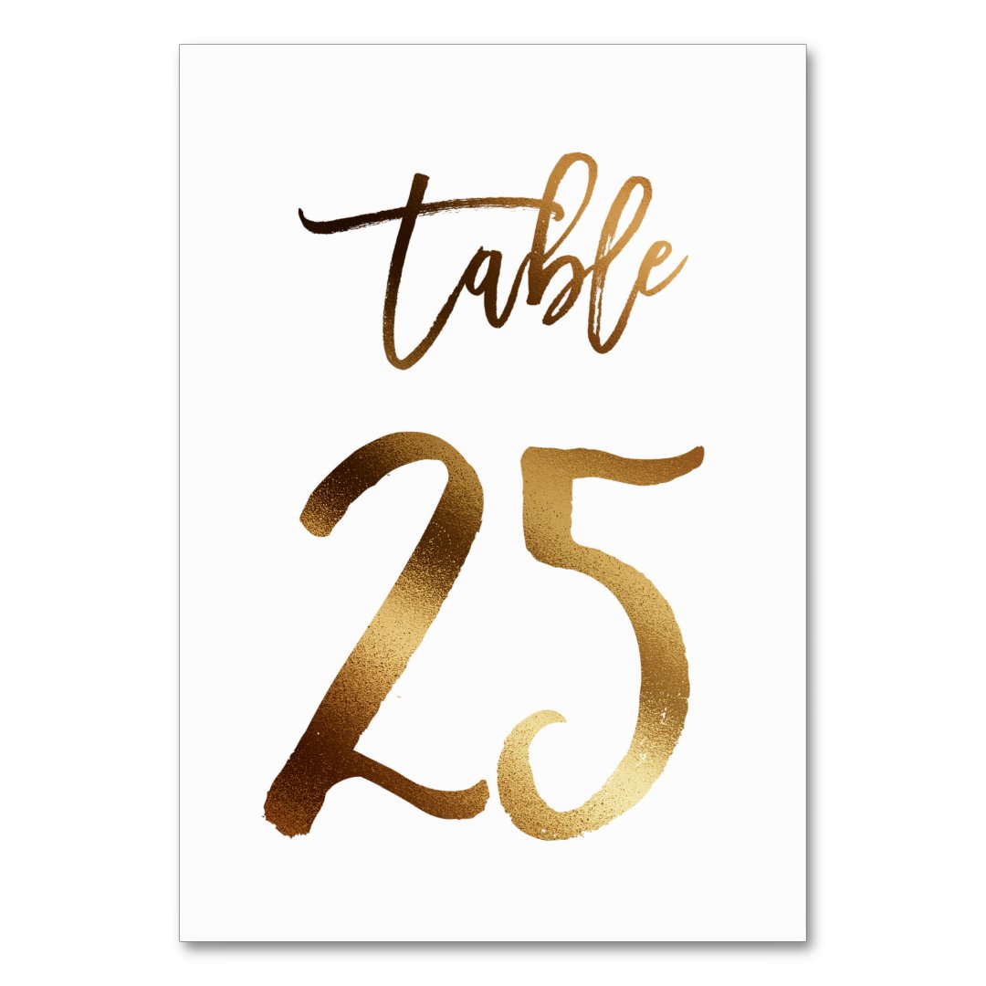 Gold foil chic wedding table number | Table 25 | Zazzle