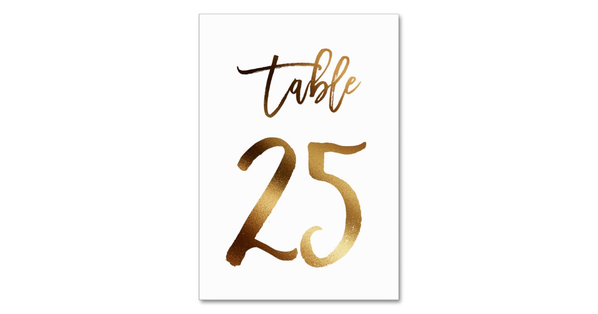 Gold foil chic wedding table number | Table 25 | Zazzle