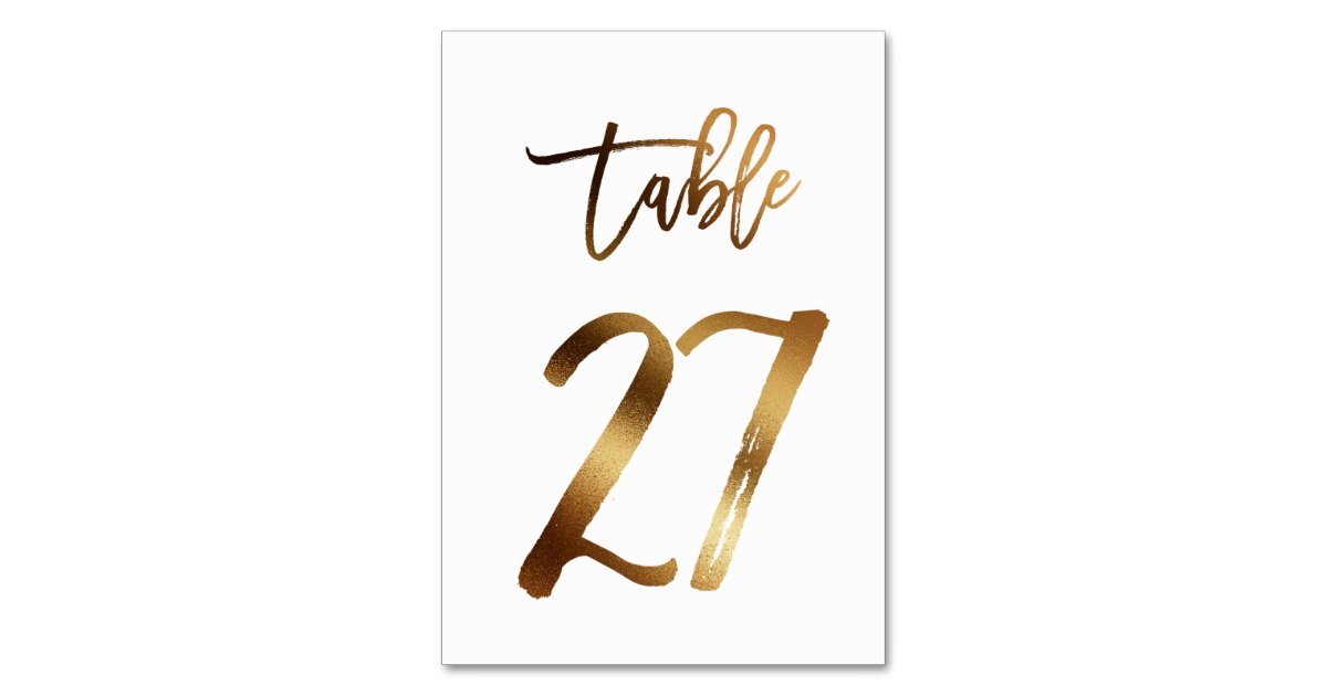 Gold foil chic wedding table number | Table 27 | Zazzle
