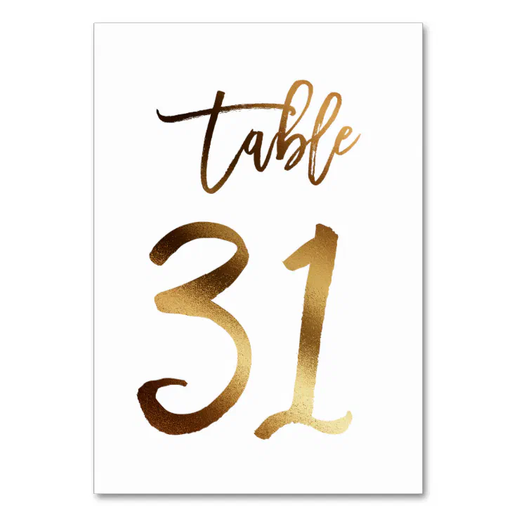 Gold foil chic wedding table number | Table 31 | Zazzle