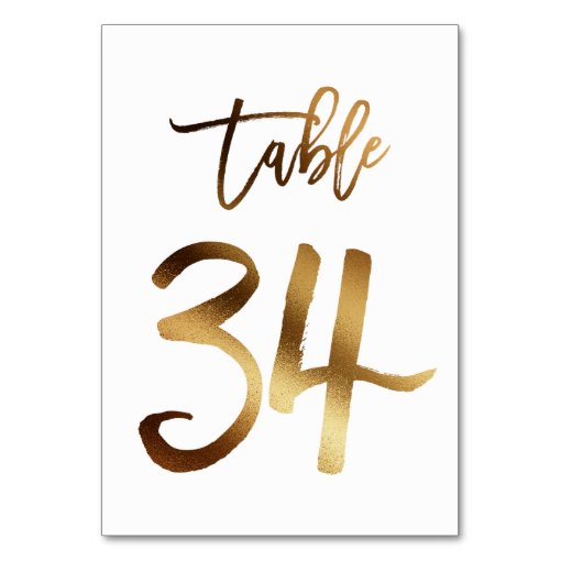 Gold foil chic wedding table number | Table 34 | Zazzle