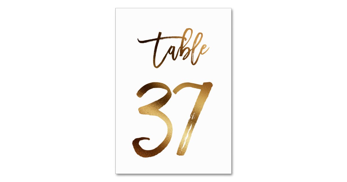 Gold foil chic wedding table number | Table 37 | Zazzle