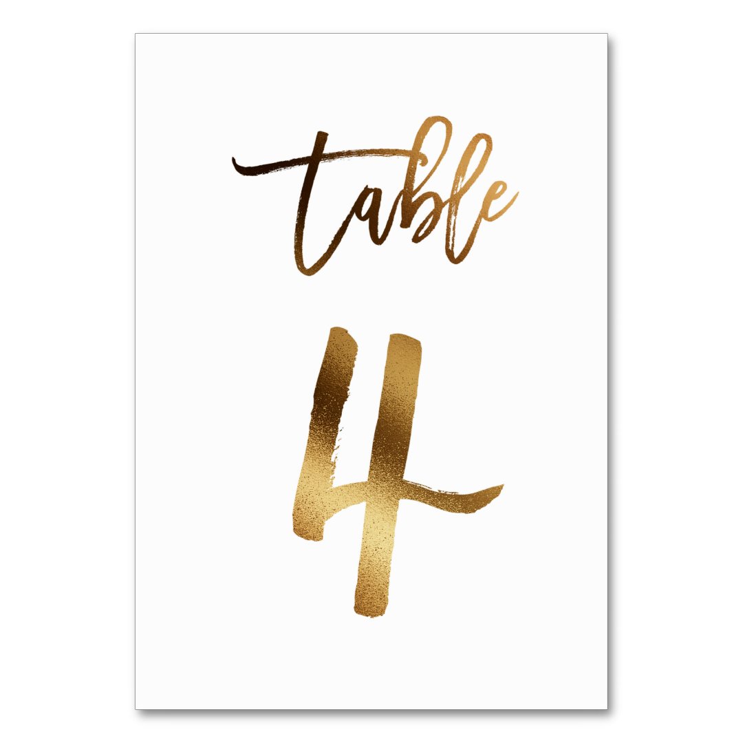 Gold foil chic wedding table number | Table 4 | Zazzle