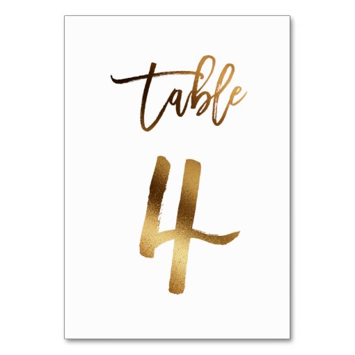 Gold foil chic wedding table number | Table 4 | Zazzle