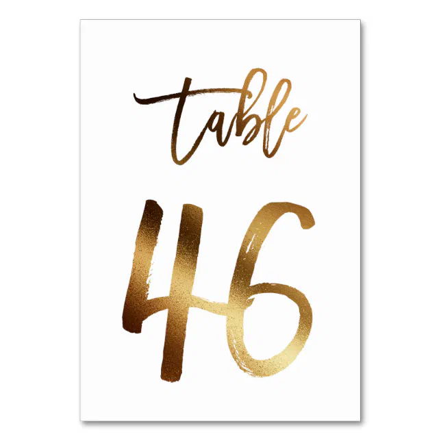 Gold foil chic wedding table number | Table 46 | Zazzle
