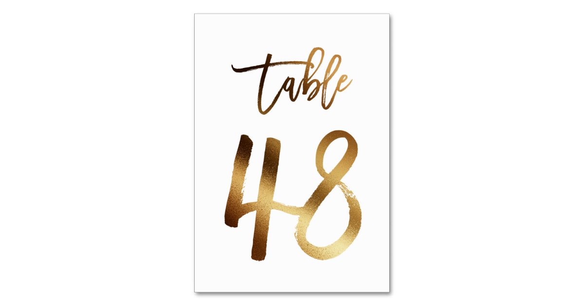 Gold foil chic wedding table number | Table 48 | Zazzle