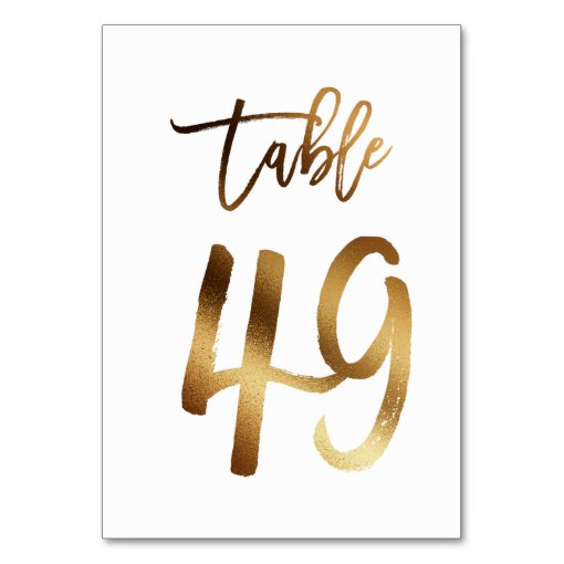 Gold foil chic wedding table number | Table 49 | Zazzle