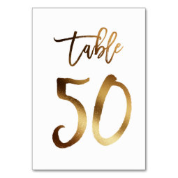 Gold foil chic wedding table number | Table 50 | Zazzle