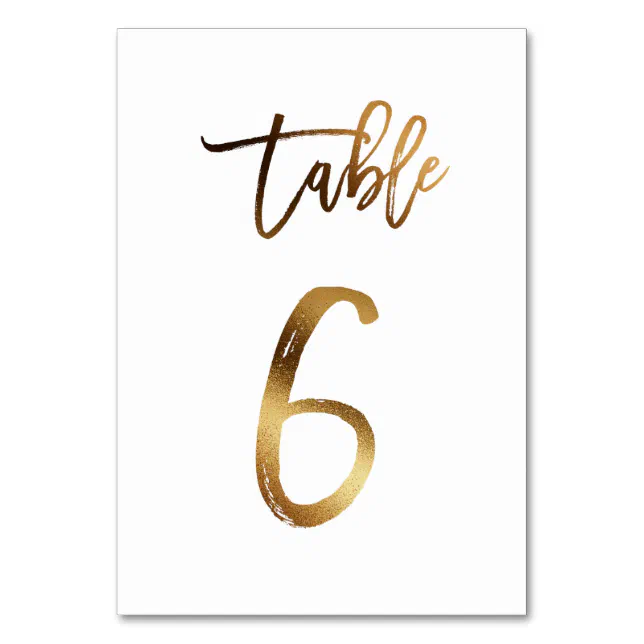 Gold foil chic wedding table number | Table 6 | Zazzle