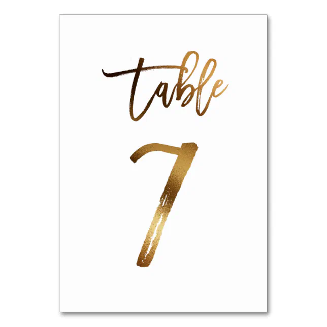 Gold foil chic wedding table number | Table 7 | Zazzle